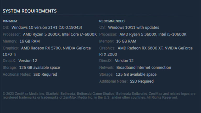 All Starfield Minimum & Recommended PC System Requirements | The Nerd Stash